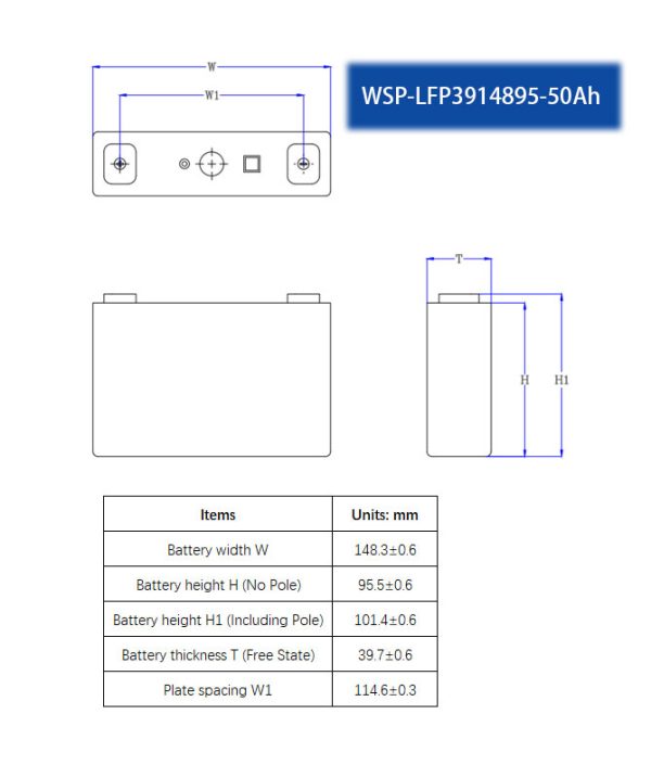 50Ah 3.2V Prismatic WSP-LFP3914895-50Ah Lithium-ion LFP Cells – cells ...